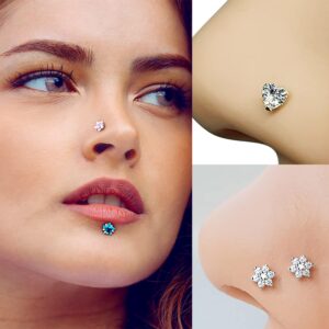 Prjndjw 44pcs 18G 20G Nose Rings Studs Nose Rings for Women Nose Piercings Jewelry Surgical Stainless Steel Straight Nose Studs Moon Star Heart Butterfly Hypoallergenic for Men