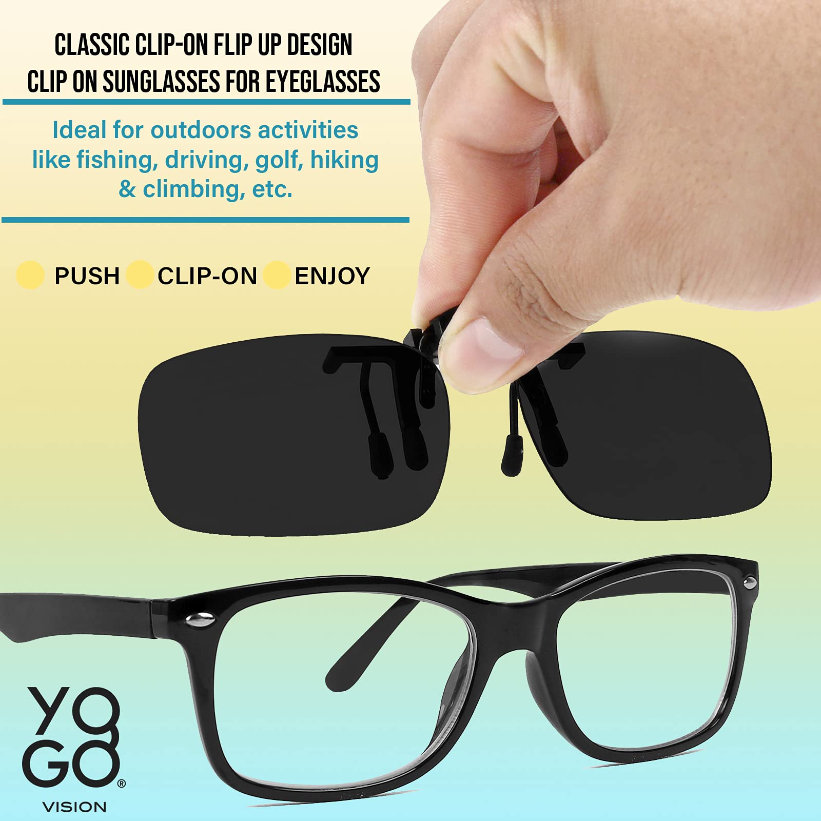 Yogo Vision Clip on Sunglasses for Men Women Clip-on Over Prescription Eyeglasses Easy Flip up Polarized Shades (3 Pack)