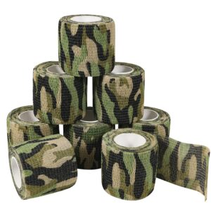 googou self adherent bandages camouflage cohesive tape camo elastic sports tape for sports hunting gear and finger wrist ankle 8pcs 2 in x 14.7 ft (wetland camouflage)