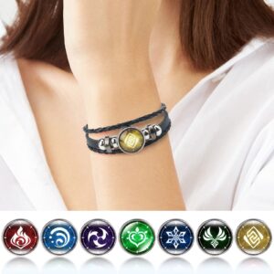 UTIEHD Genshin Impact Bracelet 7 Pcs, Animne Luminous Bracelet, Element Luminous Bracelets Glow in Dark, God's Eye Time Gem Bracelet of Fire, Ice, Wind, Grass, Rock, Thunder, Water