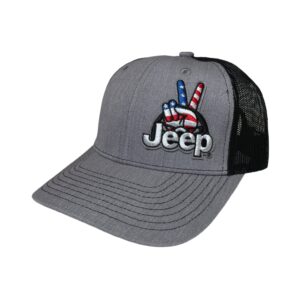 jeep wave logo trucker patch hat - brushed cotton/twill with embroidered wave patch heather grey/black