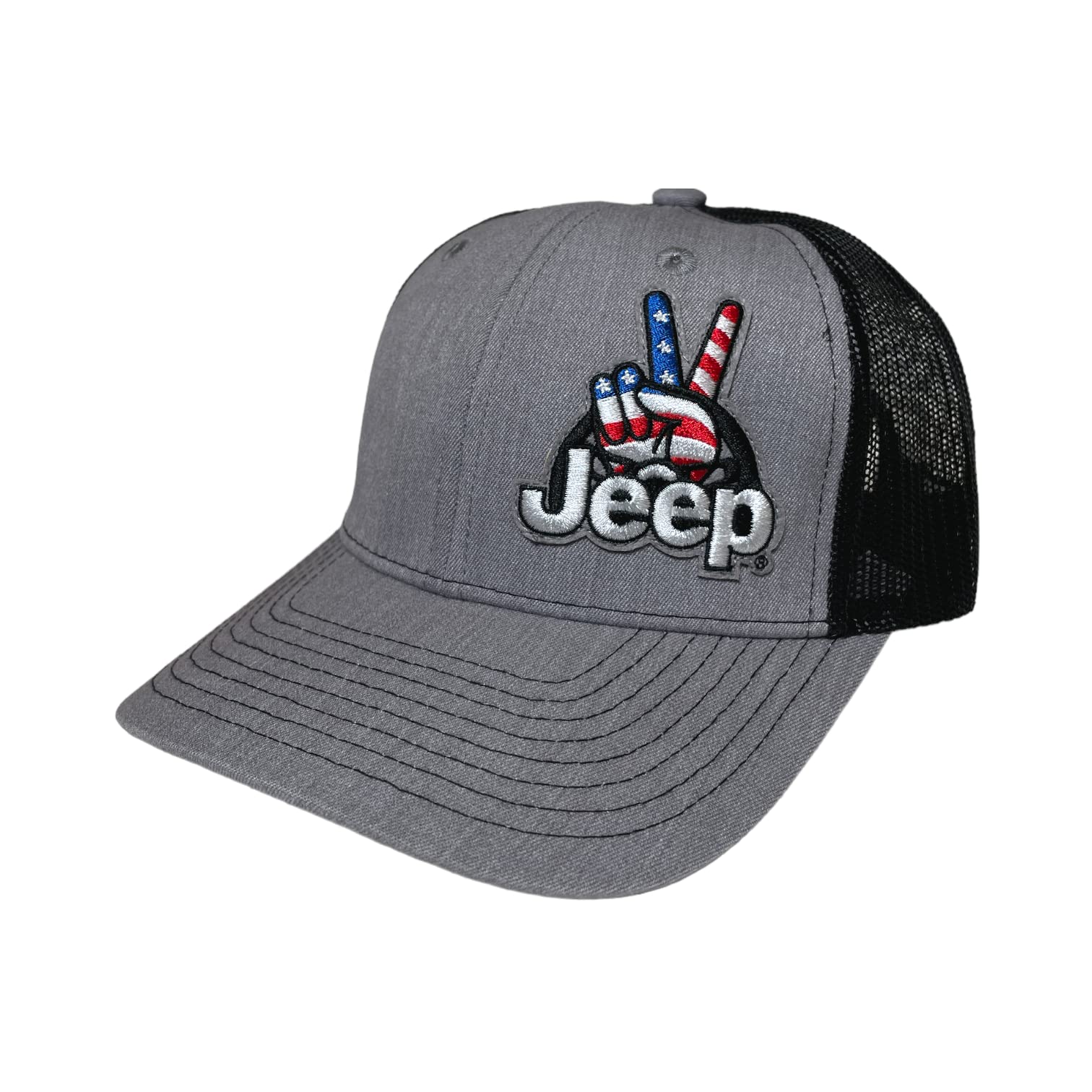 Jeep Wave Logo Trucker Patch Hat - Brushed Cotton/Twill with Embroidered Wave Patch Heather Grey/Black