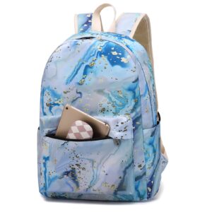 School Backpack for Teen Girls Women Laptop Backpack Marble College Bookbags Middle School Travel Work Commuter Back Pack(Marble Blue)