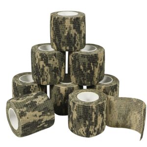 googou self adherent bandages camouflage cohesive tape camo elastic sports tape for sports hunting gear and finger wrist ankle 8pcs 2 in x 14.7 ft (black camouflage)