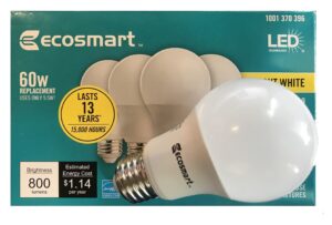 led technology ecosmart 60-watt equivalent a19 dimmable energy star led light bulb bright white (4-pack)