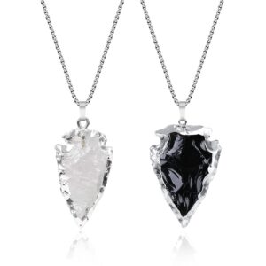 coai arrowhead raw obsidian clear quartz stone pendant necklaces for couples