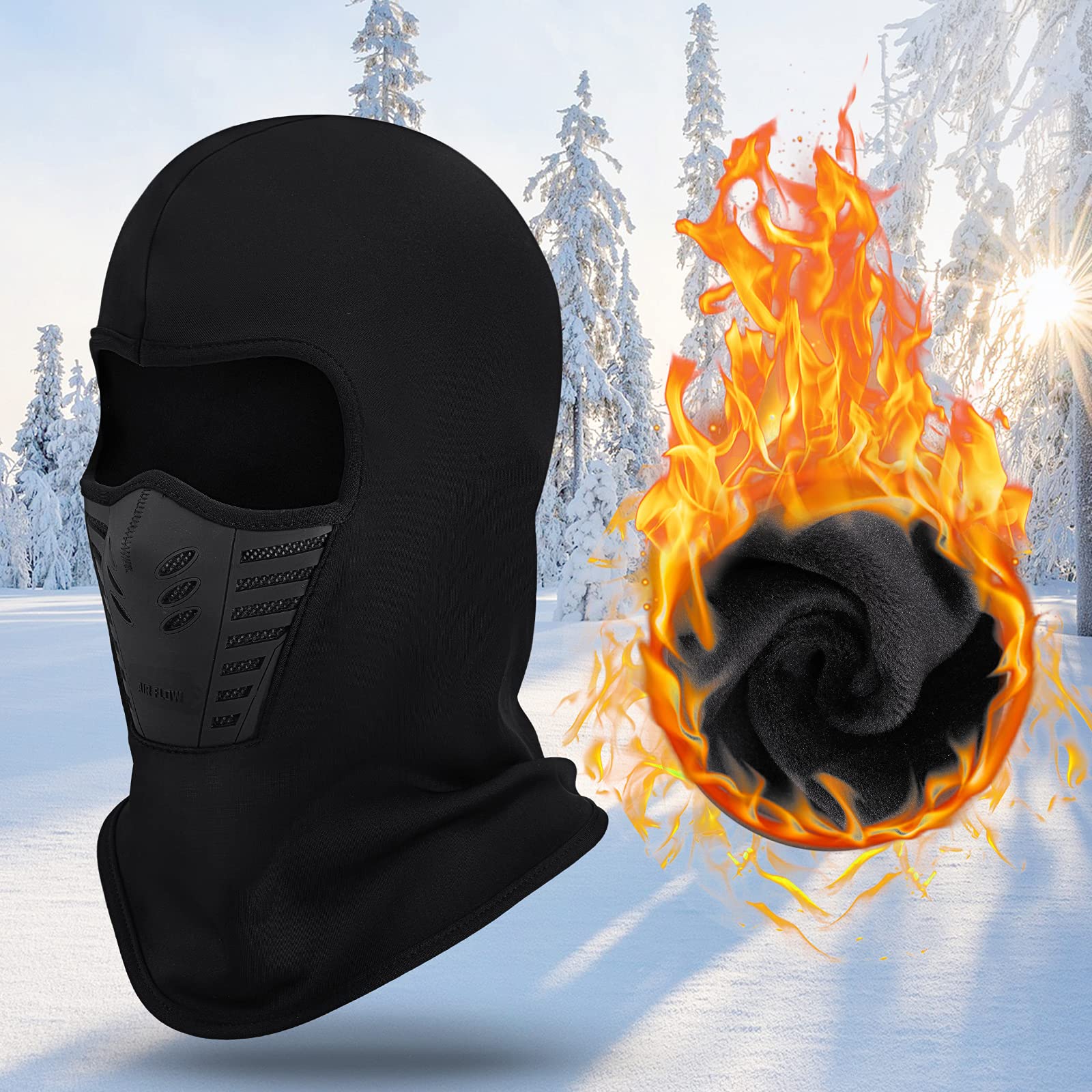 3 Pieces Winter Masks for Men Windproof Balaclava Ski Mask Face Mask for Snowboard Motorcycle Riding Cold Weather Cycling (Black)