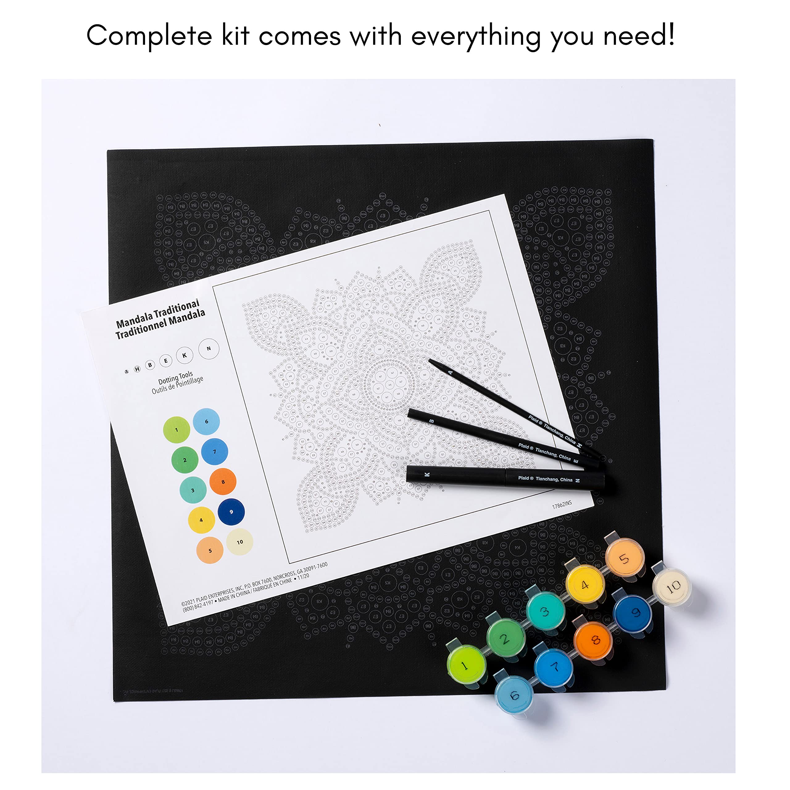 Plaid Traditional Mandala Modern Dot Kit, 14" x 14" Paint by Numbers for Adults and Kids, Easy-to-Follow DIY Crafts, Art Supplies with A Textured Finish, 17862