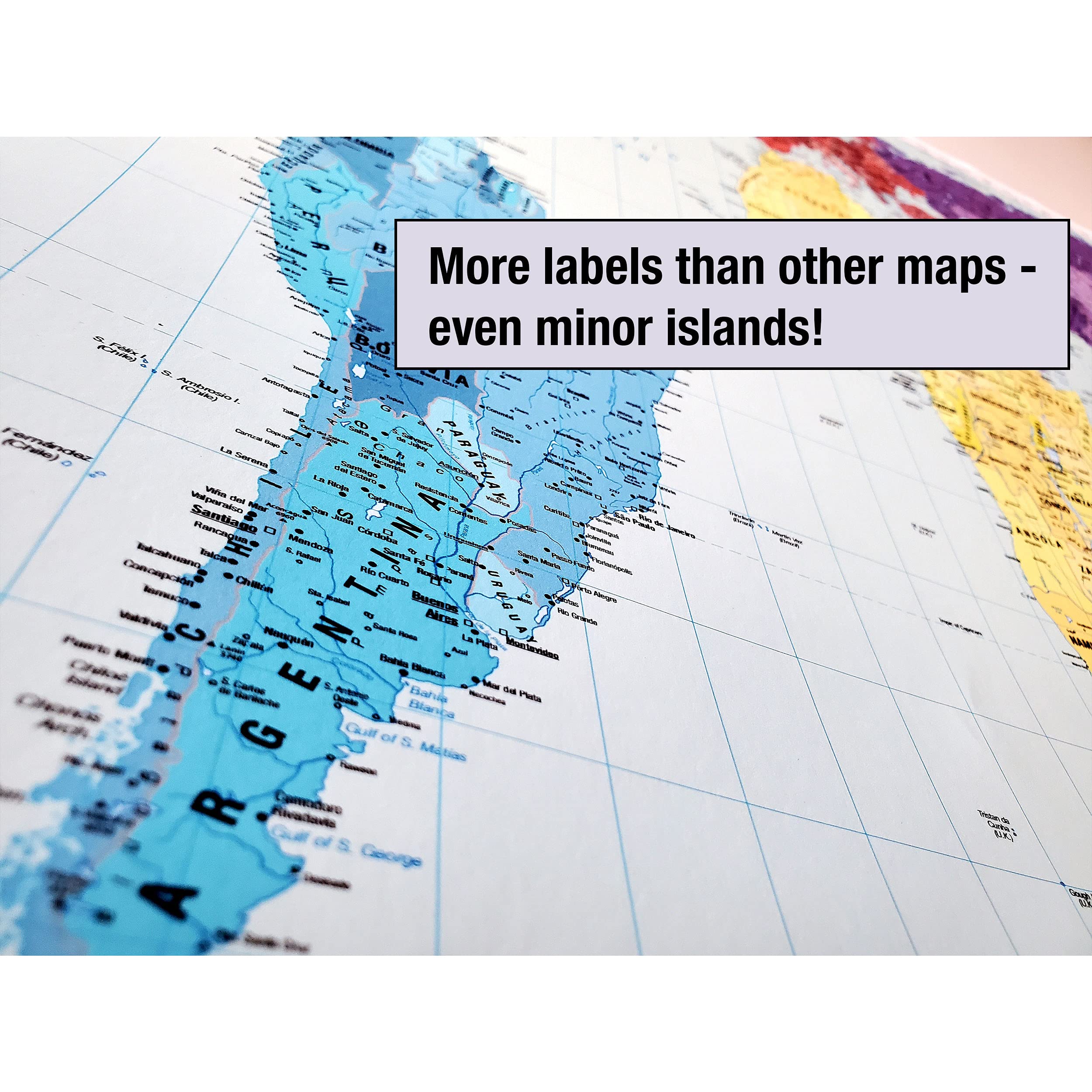 Updated Peters Projection World Map | Laminated 36" x 24” Map | Developed by Arno Peters | Most Proportionally-Accurate Land Mass Depiction | Country Size & Scale is True, Unlike Most Maps | Major Countries, Cities, & Bodies of Water Labeled