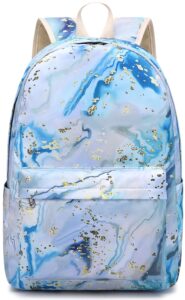 school backpack for teen girls women laptop backpack marble college bookbags middle school travel work commuter back pack(marble blue)