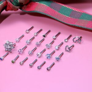 Prjndjw 44pcs 18G 20G Nose Rings Studs Nose Rings for Women Nose Piercings Jewelry Surgical Stainless Steel Straight Nose Studs Moon Star Heart Butterfly Hypoallergenic for Men