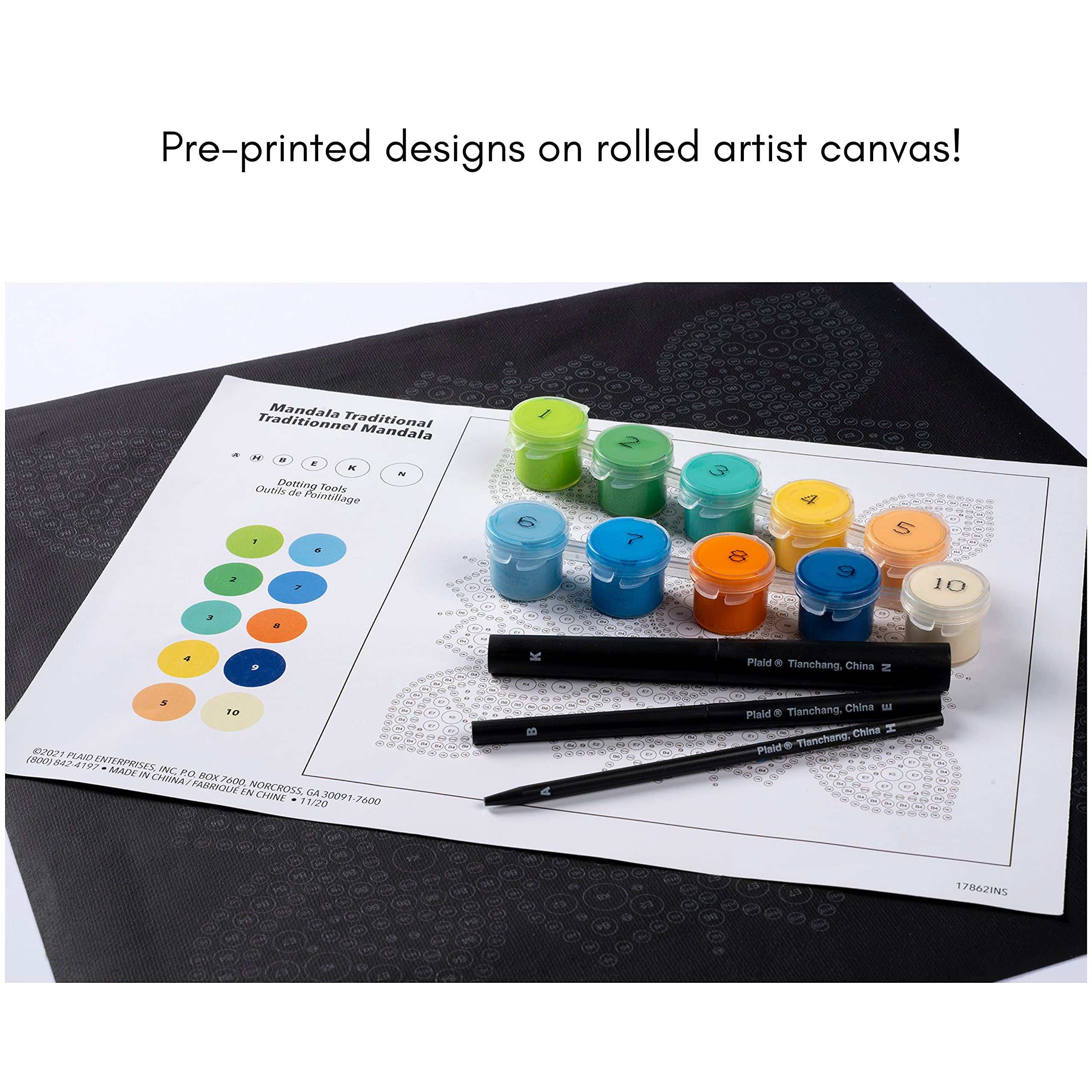 Plaid Traditional Mandala Modern Dot Kit, 14" x 14" Paint by Numbers for Adults and Kids, Easy-to-Follow DIY Crafts, Art Supplies with A Textured Finish, 17862