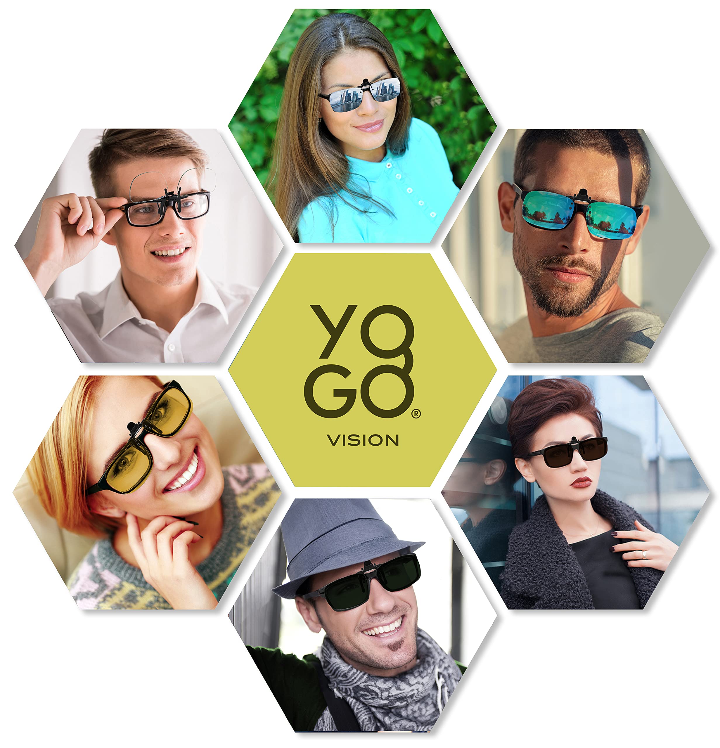 Yogo Vision Clip on Sunglasses for Men Women Clip-on Over Prescription Eyeglasses Easy Flip up Polarized Shades (3 Pack)