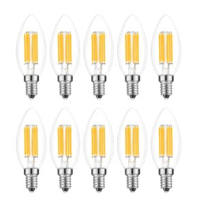 lamsky e14 dimmable led bulb,110v 600lumens 60w equivalent warm white 3000k,e14 european base candelabra led bulbs,clear glass torpedo shape(10-pack)