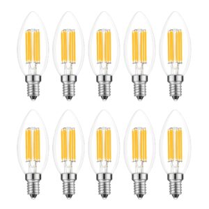 Lamsky E14 Dimmable LED Bulb,110V 600Lumens 60W Equivalent Warm White 3000K,E14 European Base Candelabra LED Bulbs,Clear Glass Torpedo Shape(10-Pack)