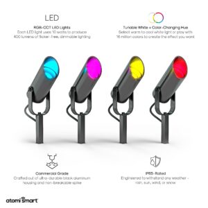 Atomi Smart WiFi LED Spot Lights – 4-Pack Starter Kit, 400 Lumens 10W, Dimmable, Outdoor IP65 Waterproof, White and RGB Color-Changing Light, App Control, Works with Alexa and Google Assistant