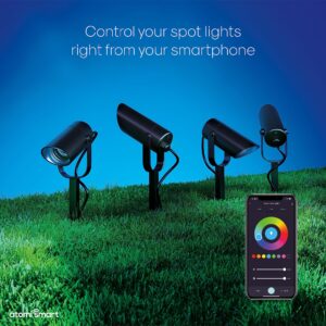 Atomi Smart WiFi LED Spot Lights – 4-Pack Starter Kit, 400 Lumens 10W, Dimmable, Outdoor IP65 Waterproof, White and RGB Color-Changing Light, App Control, Works with Alexa and Google Assistant