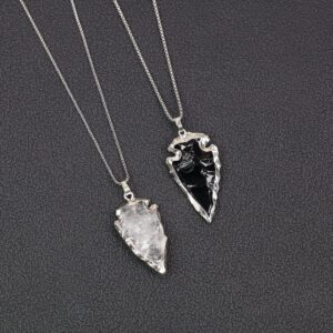 COAI Arrowhead Raw Obsidian Clear Quartz Stone Pendant Necklaces for Couples