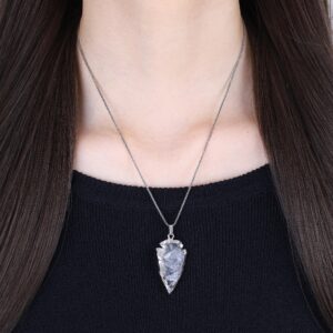 COAI Arrowhead Raw Obsidian Clear Quartz Stone Pendant Necklaces for Couples