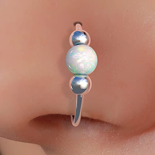 Sterling Silver Simple Nose Ring,20 Gauge Thin Silver Nose Rings,Tiny Nose Piercing White Opal,Delicate 8mm Diameter 0.3 Inches Small Nose Piercings,Tiny Handmade Body Jewelry