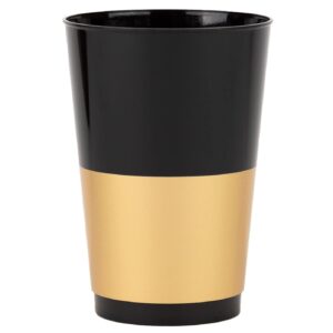 plasticpro disposable 12 oz black plastic tumblers with gold band for party's & weddings pack of 40