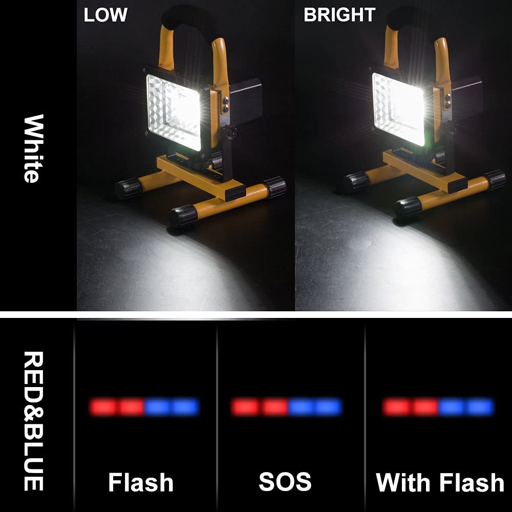 OEUUDD Work Light, 4000LM 3 Brightness Modes LED Work Lights, IPX5 Waterproof Flood Lights, 6000K Daylight Portable Work Lights with Stand Perfect for Workshop, Construction Site, Job Site