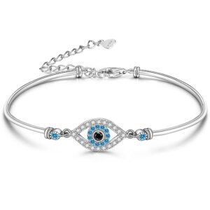 jewlikee evil eye bracelet sterling silver blue evil eye bangles bracelets for women good luck protection third eye amulet