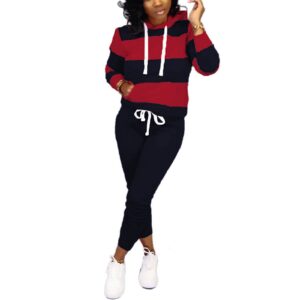 AOMONI 2 Piece Jogging Suits For Women Casual Hooded Long Sleeve Drawstring 2 Piece Outfits Tracksuits Red 3XL