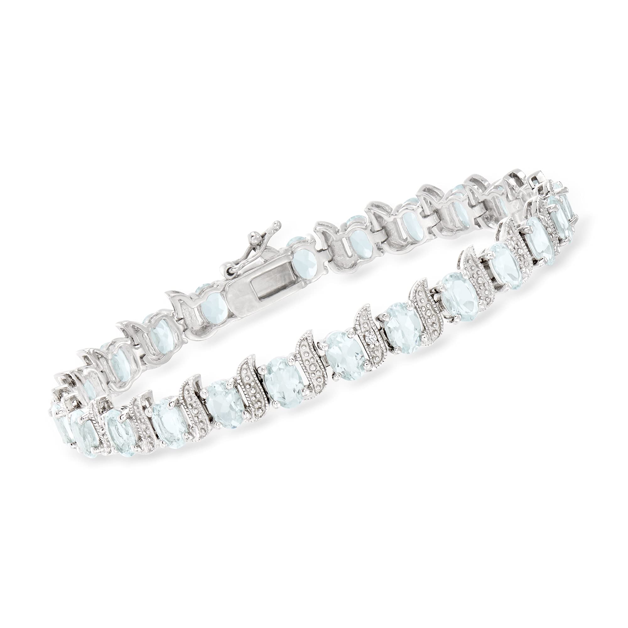 Ross-Simons 11.00 ct. t.w. Aquamarine Tennis Bracelet With Diamond Accents in Sterling Silver. 8 inches