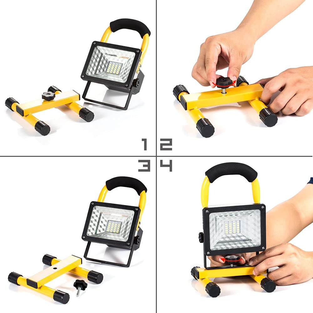 OEUUDD Work Light, 4000LM 3 Brightness Modes LED Work Lights, IPX5 Waterproof Flood Lights, 6000K Daylight Portable Work Lights with Stand Perfect for Workshop, Construction Site, Job Site