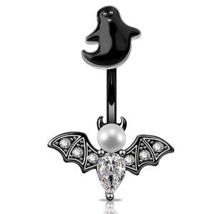 jewseen belly button rings bat belly rings 316l stainless steel belly piercing 14g navel ring for women navel piercing belly bar body jewelry for halloween day