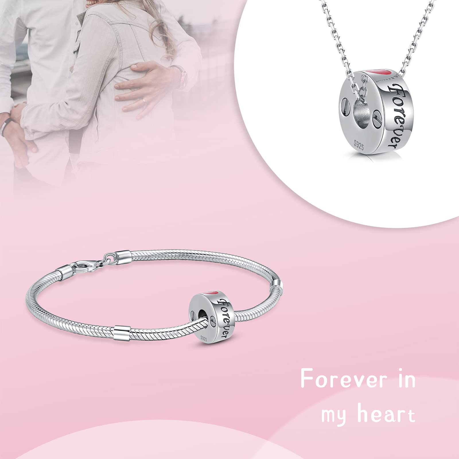 Sterling Silver Cremation Urn Bead Charm for Ashes - S925 Holds Two Memorial Keepsake Jewelry Fit Bracelet Gifts for Women Loss Loved One (Double Urn-Forever in my heart)