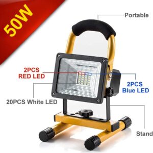 OEUUDD Work Light, 4000LM 3 Brightness Modes LED Work Lights, IPX5 Waterproof Flood Lights, 6000K Daylight Portable Work Lights with Stand Perfect for Workshop, Construction Site, Job Site