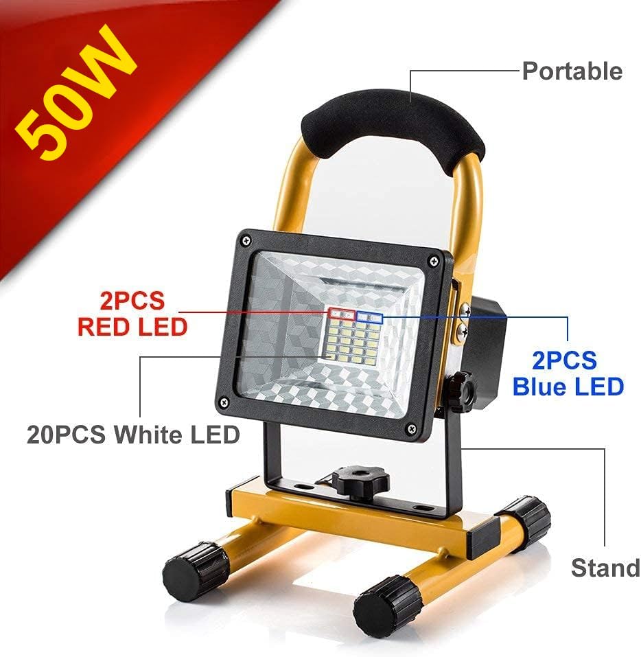 OEUUDD Work Light, 4000LM 3 Brightness Modes LED Work Lights, IPX5 Waterproof Flood Lights, 6000K Daylight Portable Work Lights with Stand Perfect for Workshop, Construction Site, Job Site