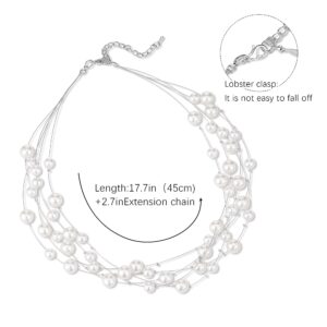 FULU AUTUMN Layered Pearl Necklace Multi-strand Pearl Choker Necklaces for Women Beaded jewelry for Wedding Parties(White)