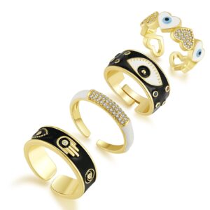 sismiurra 4pcs evil eye ring set y2k colorful enamel adjustable gold rings for women aesthetic trendy ring set for teen girls