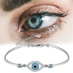 Jewlikee Evil Eye Bracelet Sterling Silver Blue Evil Eye Bangles Bracelets for Women Good Luck Protection Third Eye Amulet