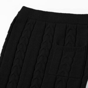 CHARTOU Women's Winter Chunky Cable Knit Long Skirt 2 Piece Outfit Sweater Sets (Large, Black)