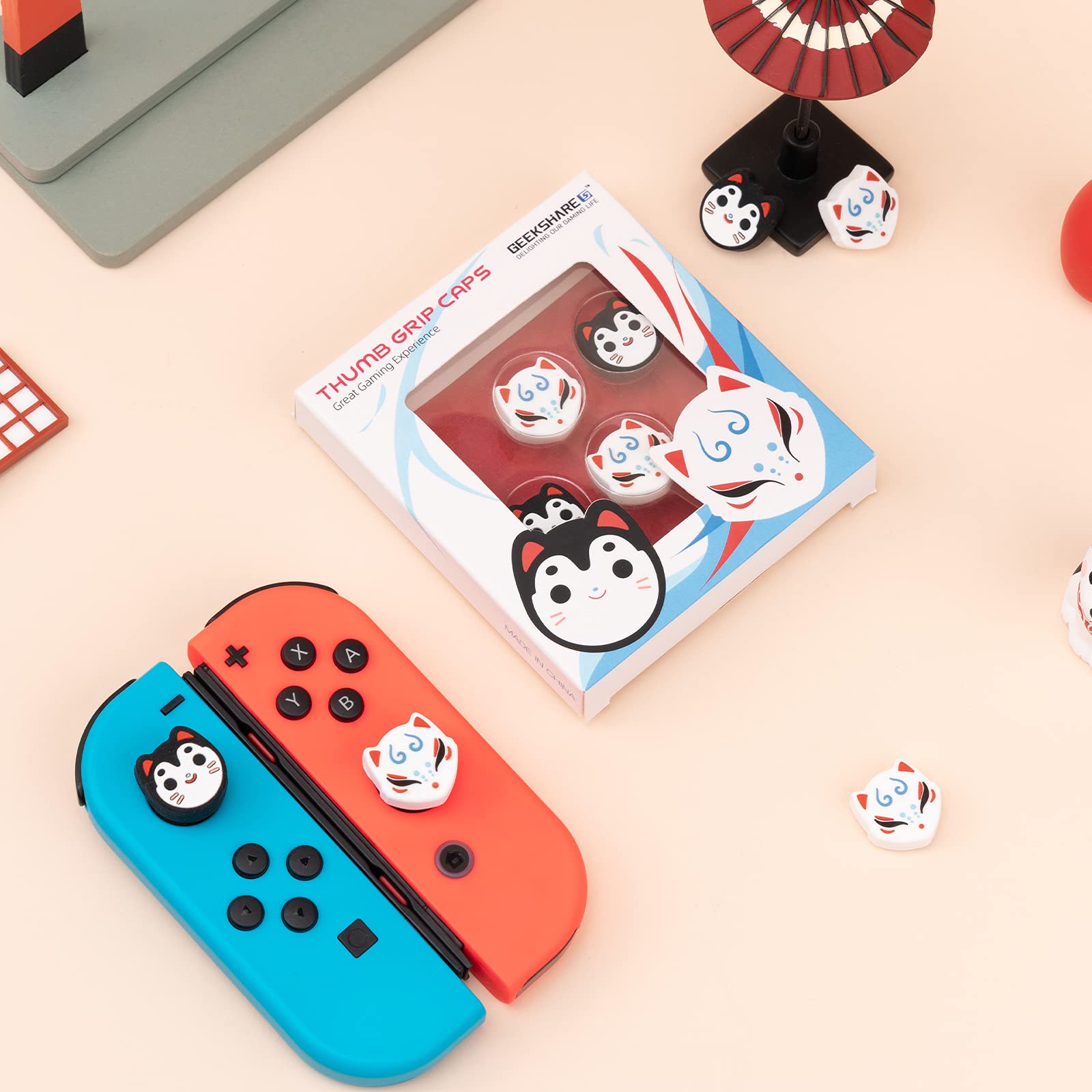 GeekShare Silicone Cute Animal Theme Thumb Grip Caps, Compatible with Nintendo Switch/OLED & Switch Lite, 4PCS