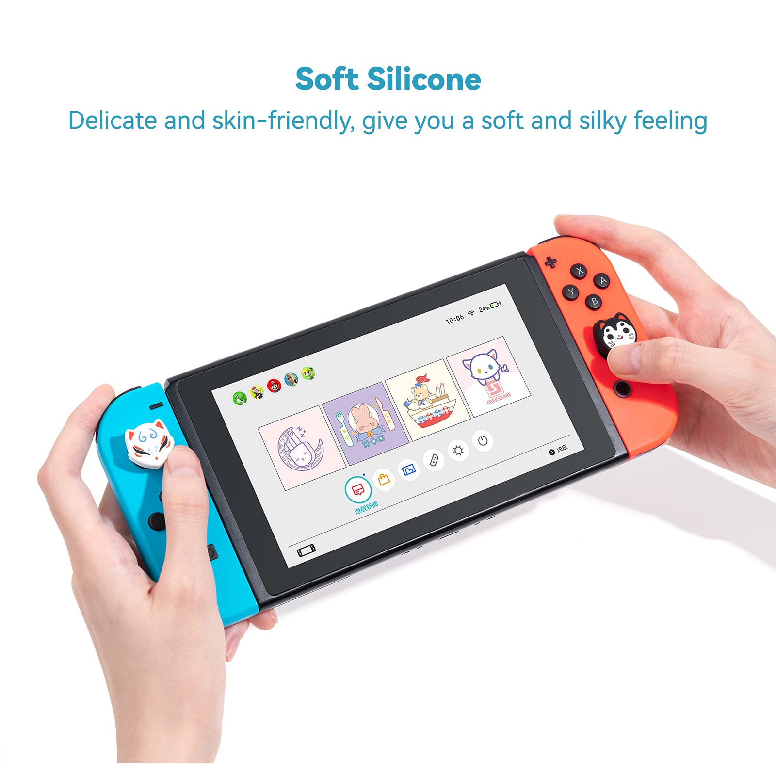 GeekShare Silicone Cute Animal Theme Thumb Grip Caps, Compatible with Nintendo Switch/OLED & Switch Lite, 4PCS