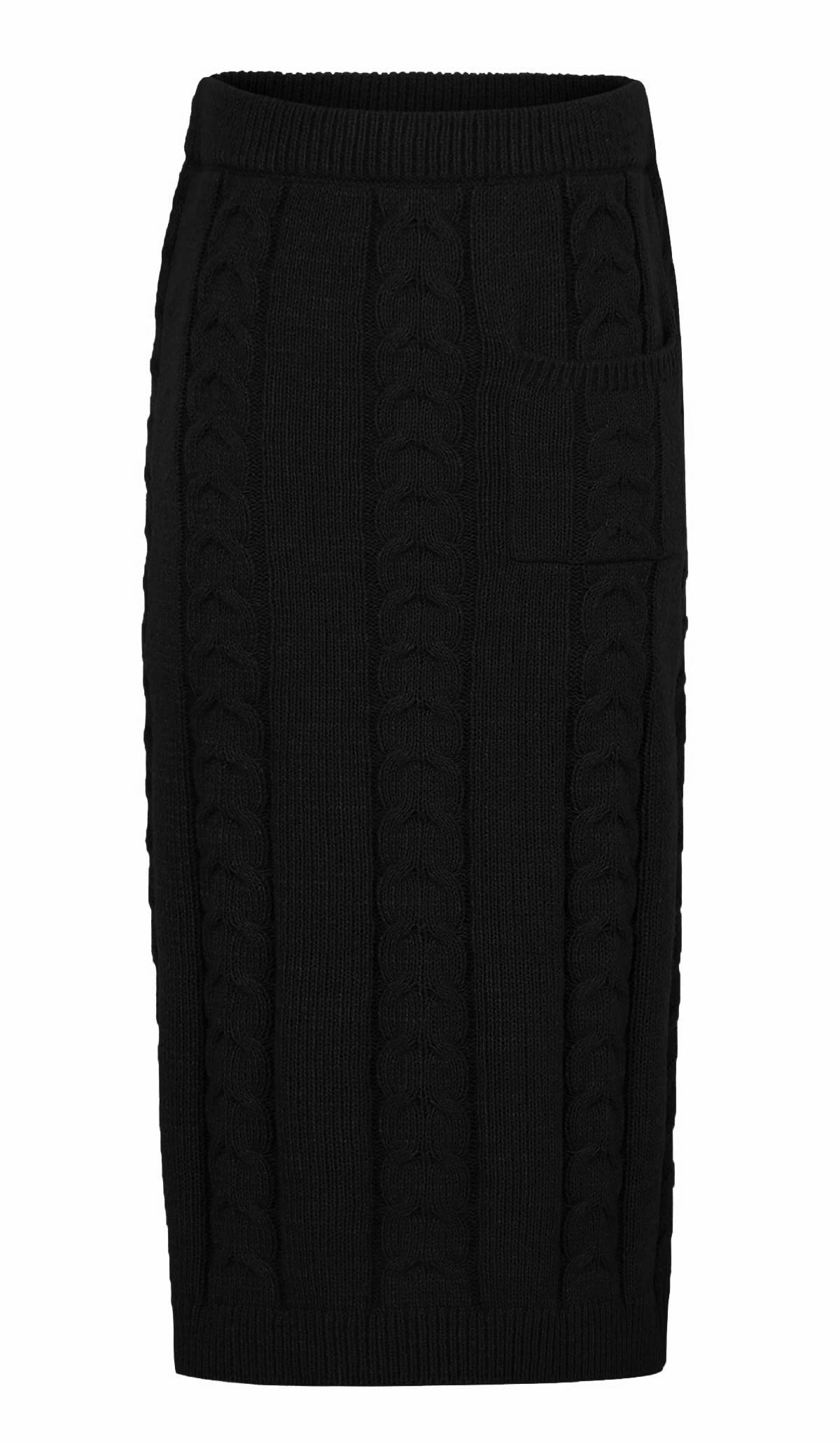 CHARTOU Women's Winter Chunky Cable Knit Long Skirt 2 Piece Outfit Sweater Sets (Large, Black)