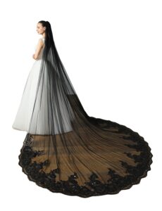 elliehouse womens 1 tier cathedral length wedding bridal veil with comb x66 black