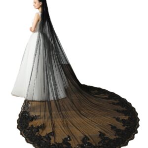 EllieHouse Womens 1 Tier Cathedral Length Wedding Bridal Veil With Comb X66 Black