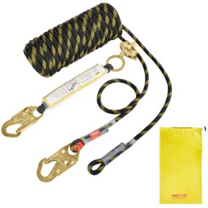 VEVOR Climbing Rope, Fall Protection Safety Rope, 25 50 100 150ft Vertical Tree Stand safety Rope Line Kit Safety Harness for Roofing Work with Alloy Steel Rope Grab, Two Snap Hooks, Shock Absorber.