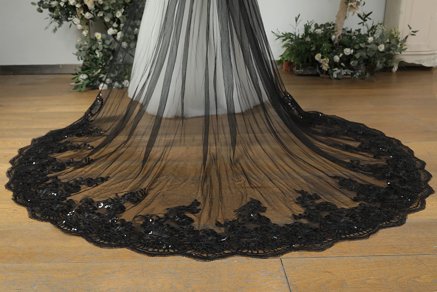 EllieHouse Womens 1 Tier Cathedral Length Wedding Bridal Veil With Comb X66 Black