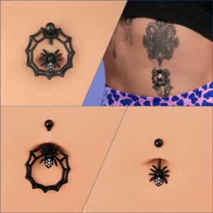 OUFER Belly Button Rings 14G 316L Stainless Steel Black Spider Belly Rings Navel Piercing Jewelry Varied Wearing Methods Navel Rings For Women