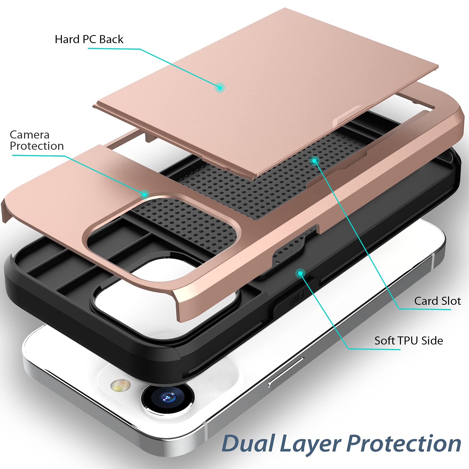 Zuslab Wallet Case Compatible with Apple iPhone 13 2021 Phone Case with Card Holder Shockproof Anti Scratch Cover with Tempered Glass Screen Protectors[x2Pack] Rose Gold