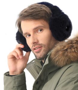 telepepe ear muffs for men women, heated ear muff warmer rechargeable battery 2000 mah (navy blue)