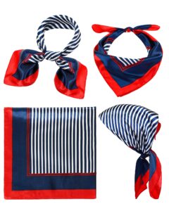 satinior 4 pcs sailor scarf satin flight attendant scarf 23.6 inches square neck scarf for women silk feeling hair wraps