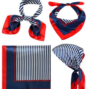 SATINIOR 4 Pcs Sailor Scarf Satin Flight Attendant Scarf 23.6 Inches Square Neck Scarf for Women Silk Feeling Hair Wraps